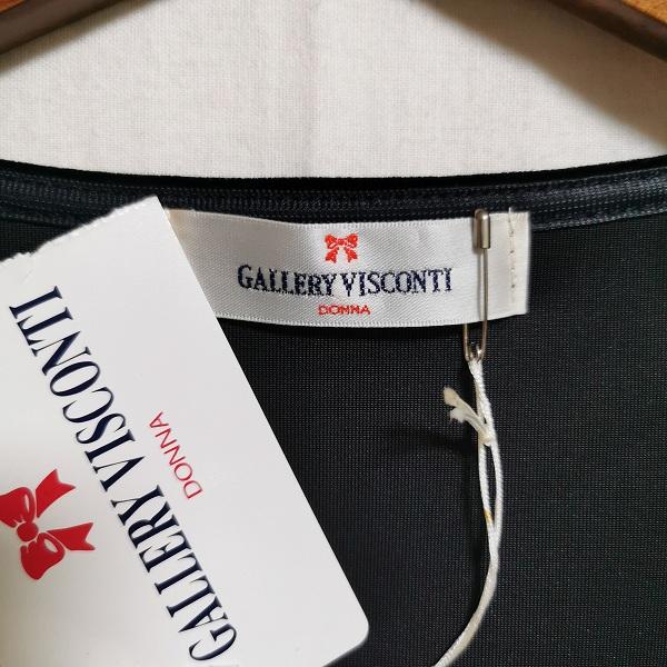 #wnc ギャラリービスコンティ GALLERYVISCONTI ワンピース 七分袖 リボン フレア ベロア調 2 黒 タグ付き 美品 ...