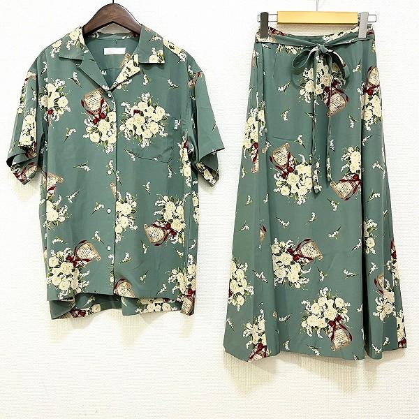 #snc ピンクハウス PINKHOUSE セットアップ 緑系 マルチ ツーピース 花柄 リボン 半袖 シャツ レディース [906146 ...