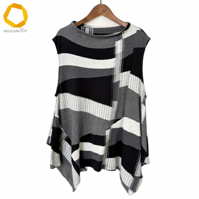 #snc ジウセンソユニコ 慈雨 Sensounico チュニック 40 グレー 黒 白 ノースリーブ 変形 カットソー モノトーン ...