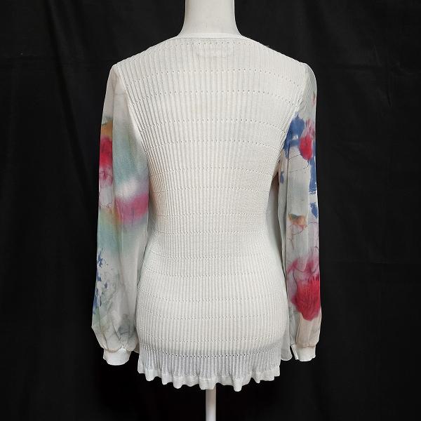 #anc インポートロッサ import Rossa チュニック 46 白 赤 青 異素材 シルク ニット 花柄 重ね着風 大きいサイズ ...