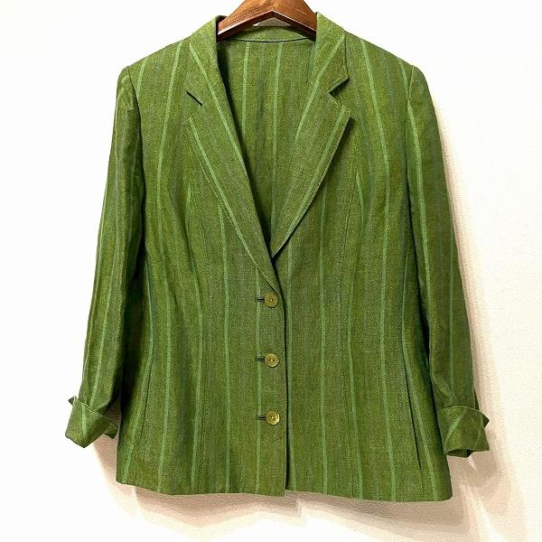 #snc ジバンシイ GIVENCHY GLAMOUR ジャケット 44 黄緑系 麻 ストライプ 大きいサイズ 美品レディース [942961] : アクイールヤフーショップ - 通販 ...