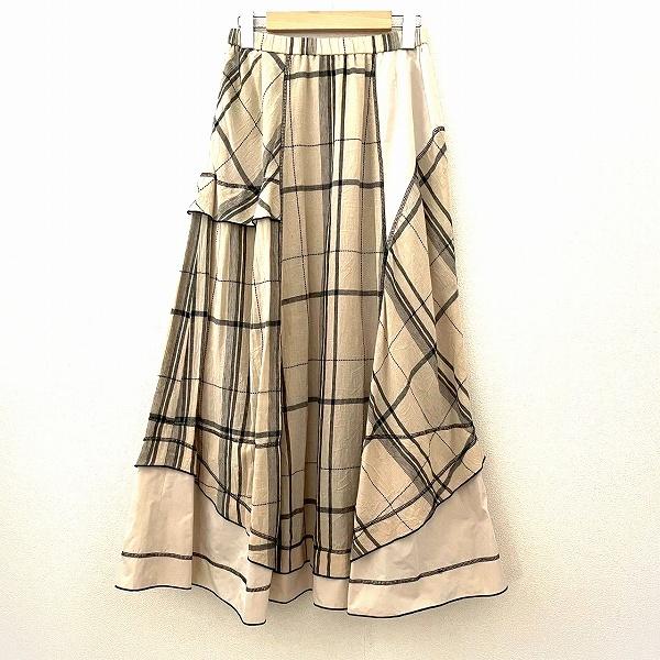#snc イークラットE-clat エイココンドウ EIKO KONDO スカート 42 クリーム色 黒 チェック 異素材 ステッチ レディース [948220] : アクイールヤフーショップ ...