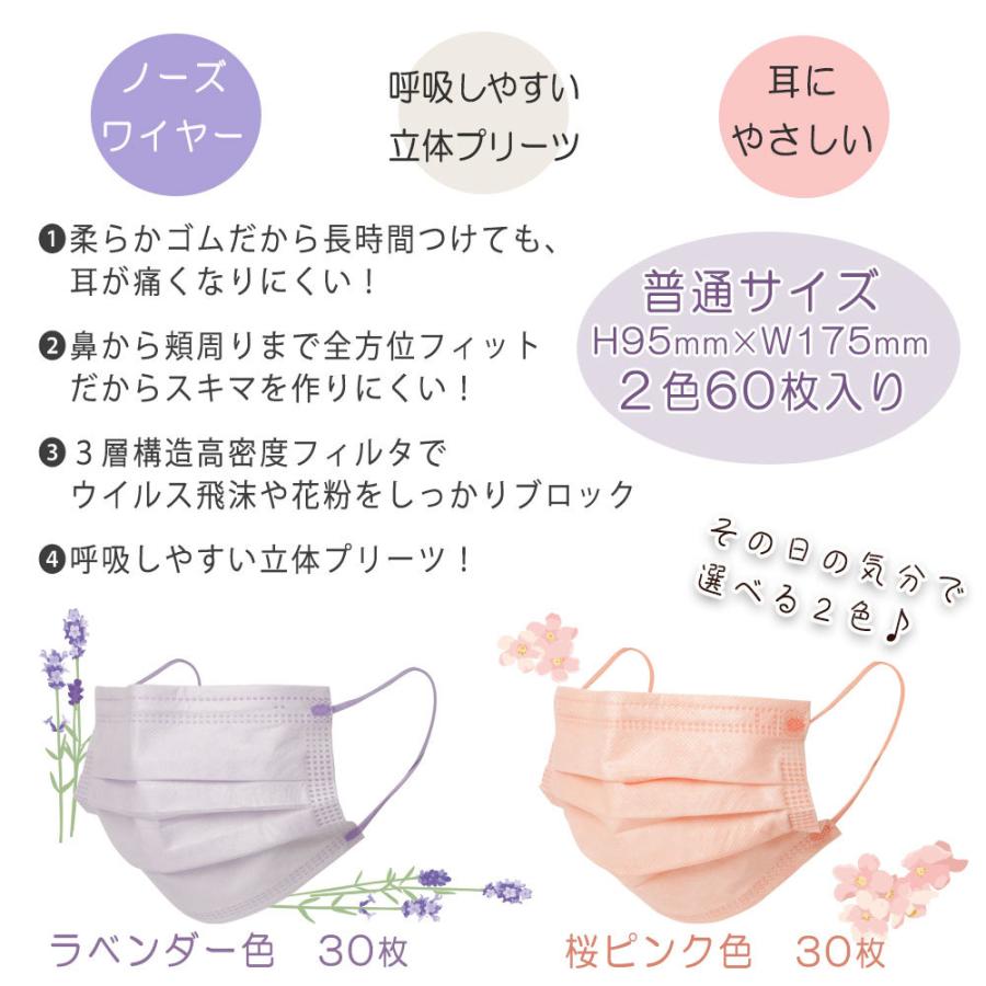 Mo-Moia 3層不織布マスク 2色入り 60枚入 (桜ピンク30枚+ラベンダー30枚) : ANE LABOストア - 通販 ...