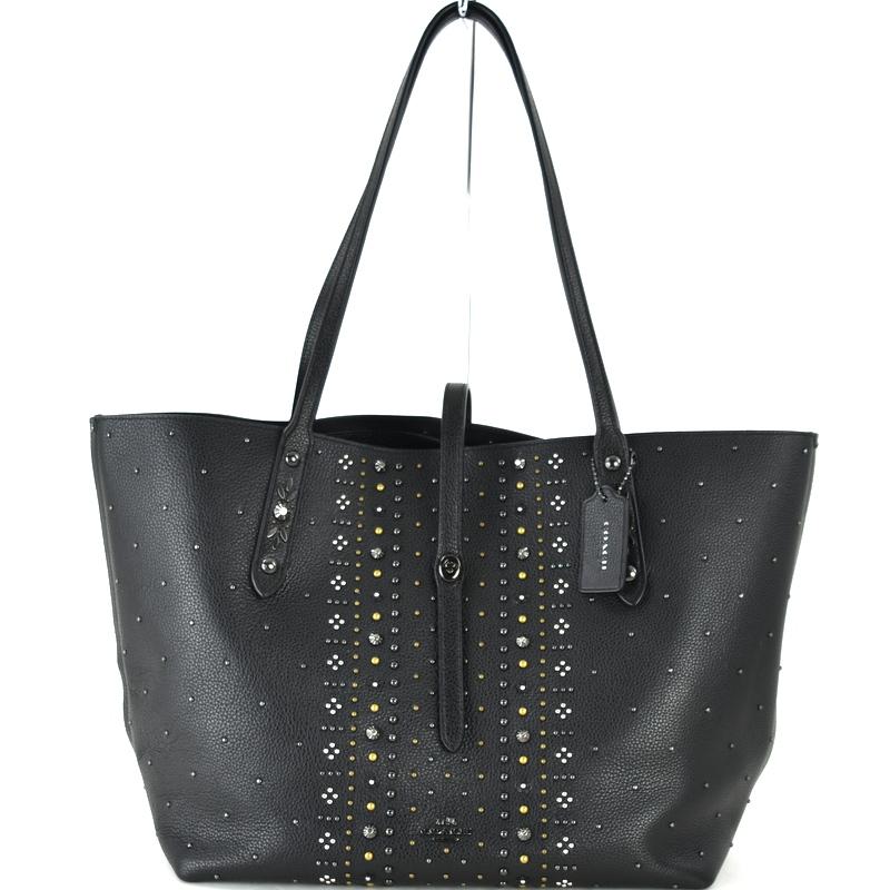 COACH（コーチ） バッグ トート バンダナ リベット マーケット 55633 ブラック 黒 スタッズ レザー A4サイズ 大きい 大きめ ...