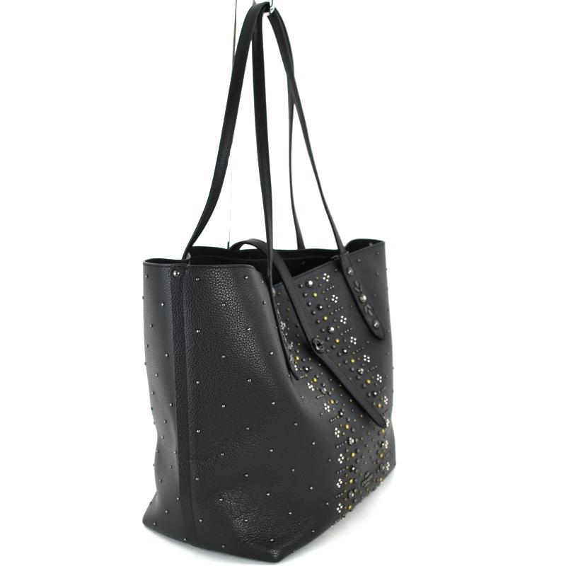 COACH（コーチ） バッグ トート バンダナ リベット マーケット 55633 ブラック 黒 スタッズ レザー A4サイズ 大きい 大きめ ...
