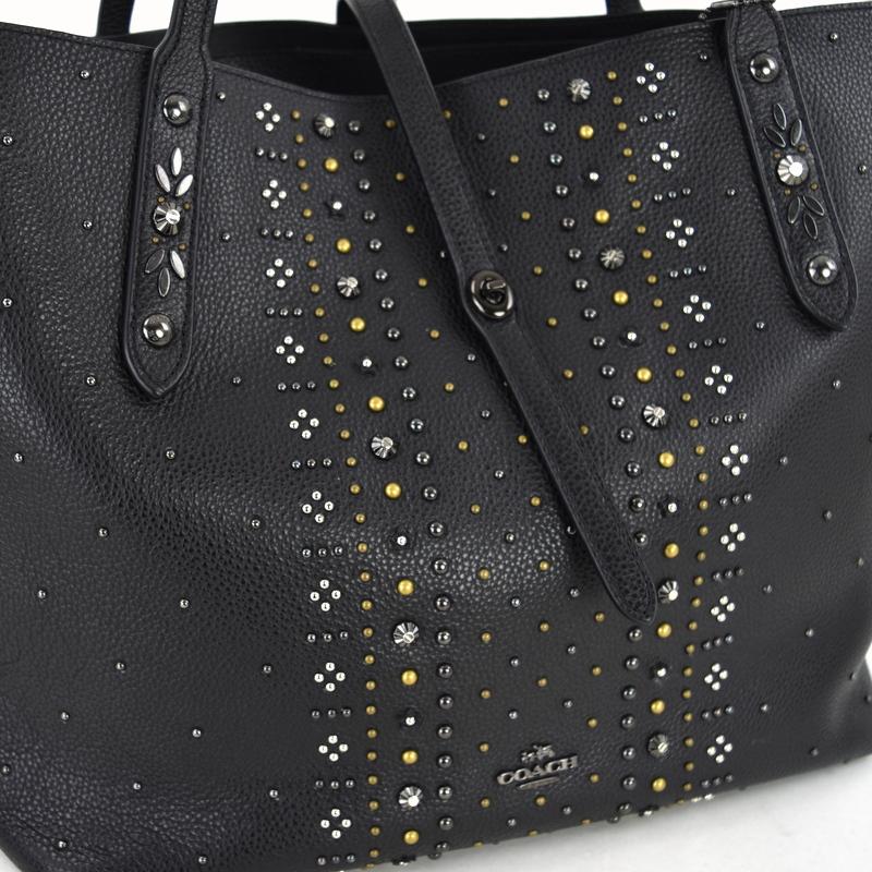 COACH（コーチ） バッグ トート バンダナ リベット マーケット 55633 ブラック 黒 スタッズ レザー A4サイズ 大きい 大きめ ...