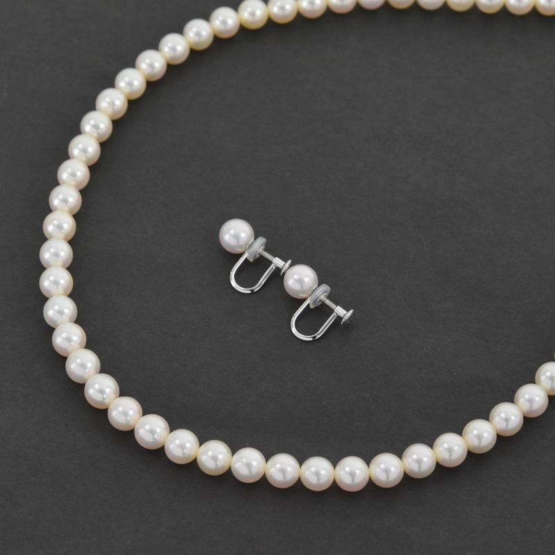TASAKI タサキ パールネックレス イヤリング 2点セット シルバー 14金 K14WG ホワイトゴールド パール 約7.0〜7.5mm 7.5mm 7.6mm 本真珠 ジュエリー アクト ...