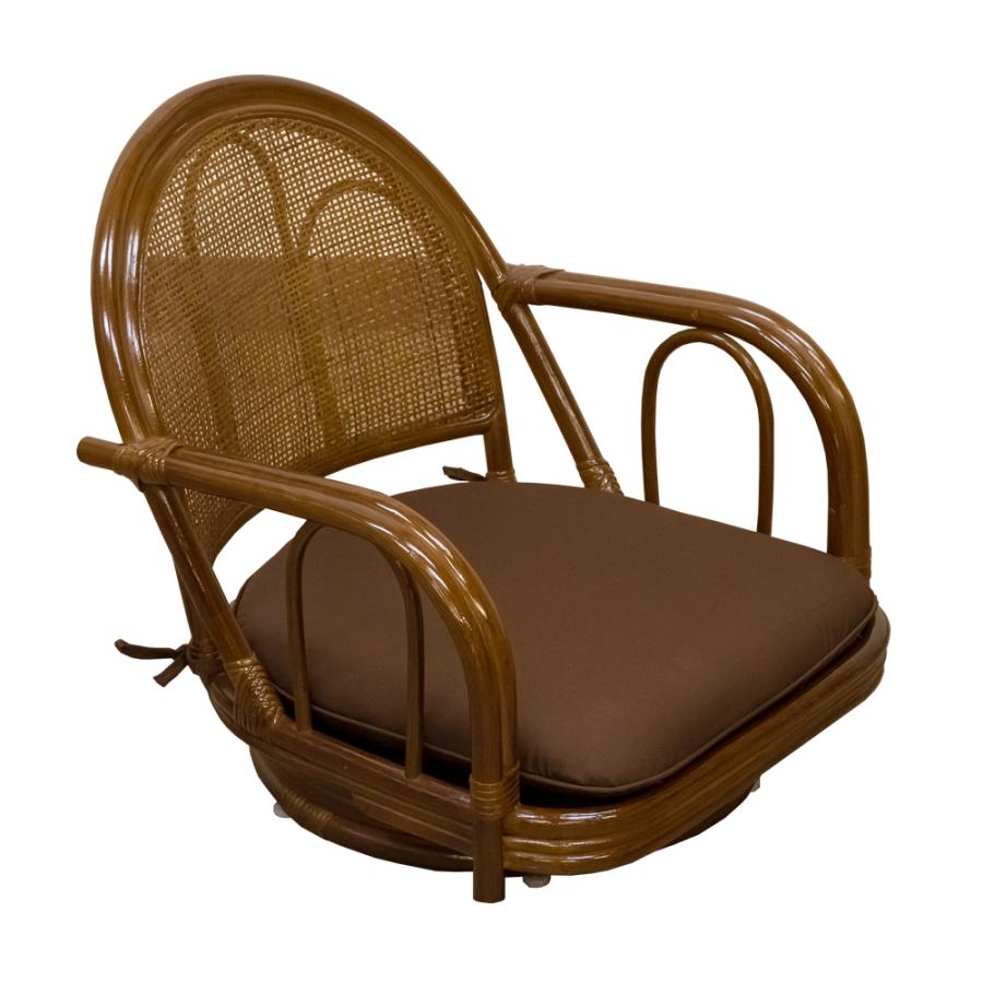 座椅子 ラタン 回転式 肘付きチェア ロータイプ 肘掛け 籐 和モダン ブラウン IM-13(BR) : サカベ公式アドホックスタイル家具 ...