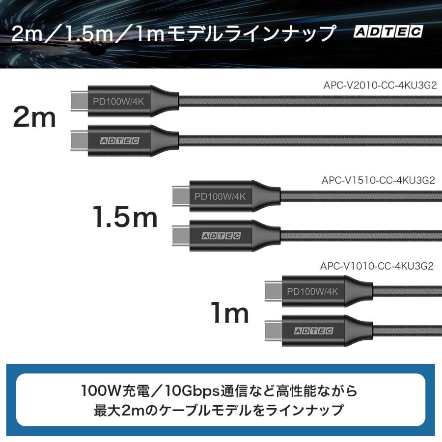 ADTEC（アドテック） eMarker搭載 USB Type-C PD充電対応 100W（20V/5A)対応 USB3.2 Gen2 ...