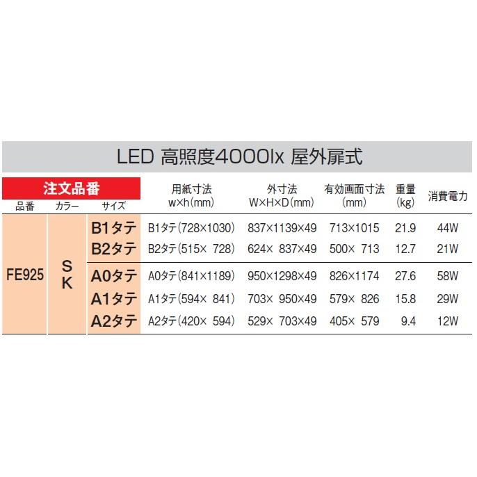 ベルク アルモード FE925 S（ステン） A0タテ LED内照パネル 扉式・屋外 : アドウイクス ヤフー店 - 通販 - Yahoo!ショッピング