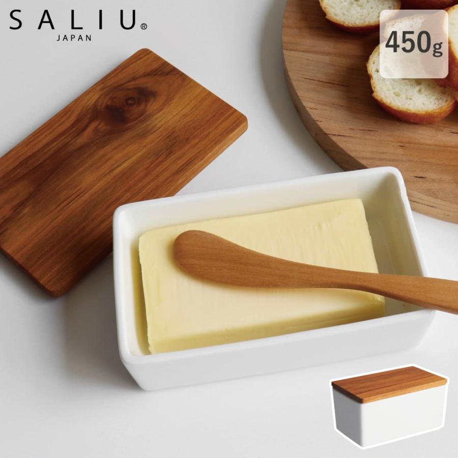 SALIU 木蓋バターケース 450g 美濃焼 白磁器 日本製 木蓋付き 天然木 バター容器 バター入れ 保存容器 キャニスター バターケース ナチュラル シンプル おしゃれ : 日本製 産地 ...