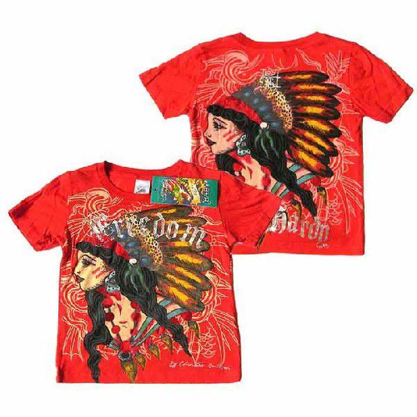 エドハーディー Tシャツ ベビー 男の子 女の子 半袖 3ヶ月-4才 インディアン/レッド 5IG528DIND Ed Hardy Kids ...