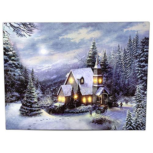Lighted Christmas Wall Art - LED Light Up Canvas with a Wintry Scene 並行 ...