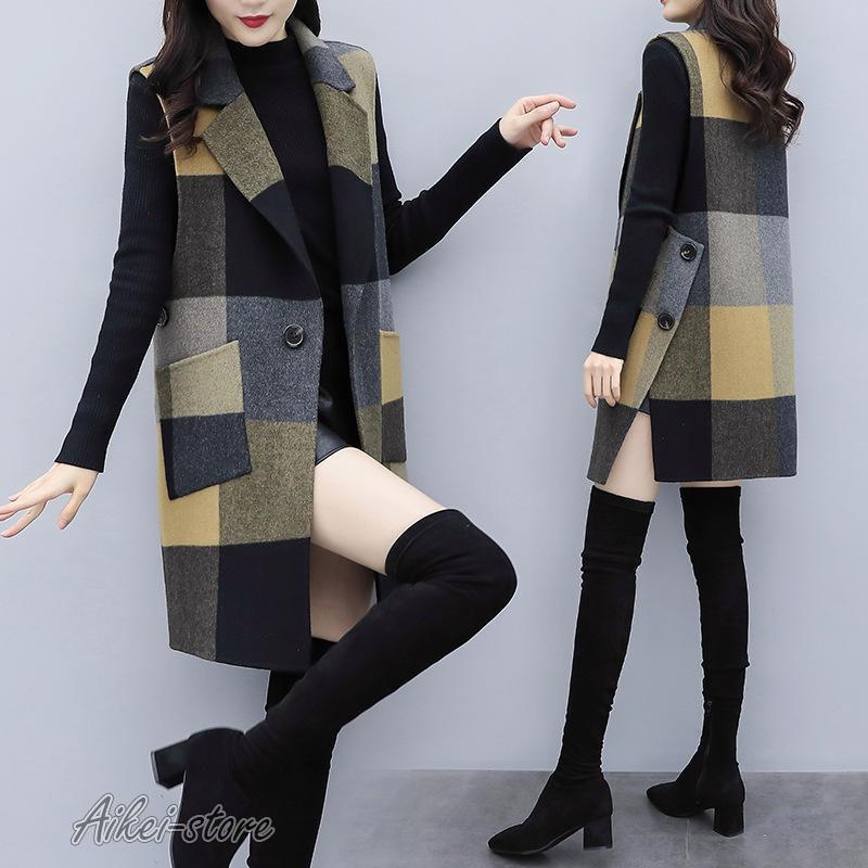 ベストコート レディース 秋冬 40代 チェスターベスト チェック柄 ミディアム丈 ラシャコート 厚手オーバー ゆったりアウター 通勤 着痩せ ...