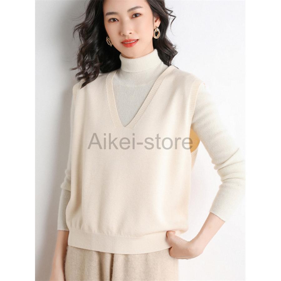 ニットベスト レディース チョッキ トップス Vネック ノースリーブ ゆったり プルオーバー ベスト セーター 秋コーデ 着やせ : アイケイネットショップ店 - 通販 - Yahoo!ショッピング