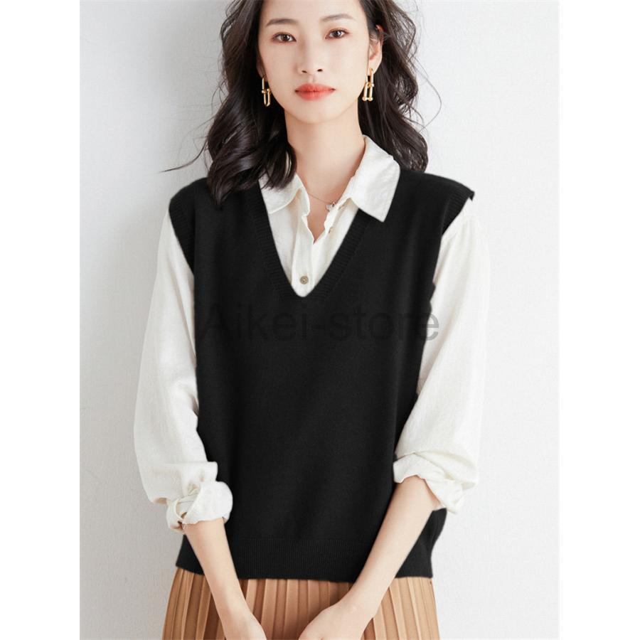 ニットベスト レディース チョッキ トップス Vネック ノースリーブ ゆったり プルオーバー ベスト セーター 秋コーデ 着やせ : アイケイネットショップ店 - 通販 - Yahoo!ショッピング
