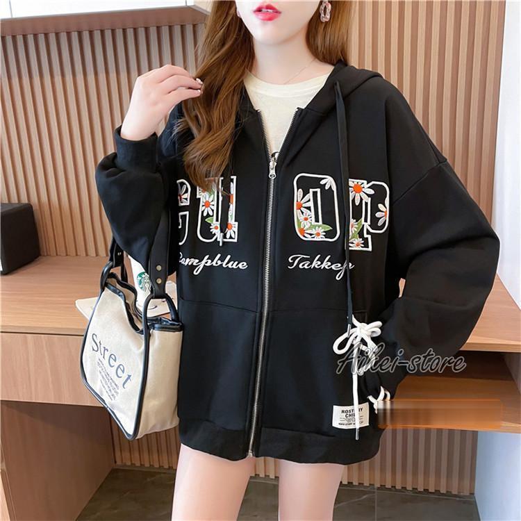 パーカー レディース 長袖 秋 トップス 大きいサイズ ゆったり 英字柄 刺繍 ポケット付き フード付き カジュアル おしゃれ 秋服 ...