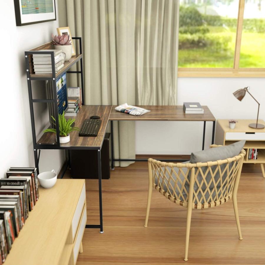 コーナーデスク 幅150cm L字型 DEWEL パソコンデスク 収納棚 ラック付き アジャスタ付き オフィスデスク 木目柄 勉強机 : 愛喜 - 通販 - Yahoo!ショッピング