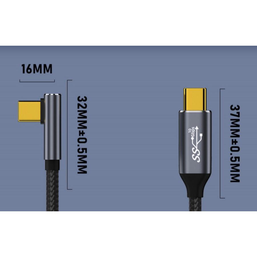 TYPE C L型ケーブル USB3.2 Gen2 10Gbps 高速データ転送 1m 100W PD3.0 4K映像出力ビデオ伝送 タイプC ...