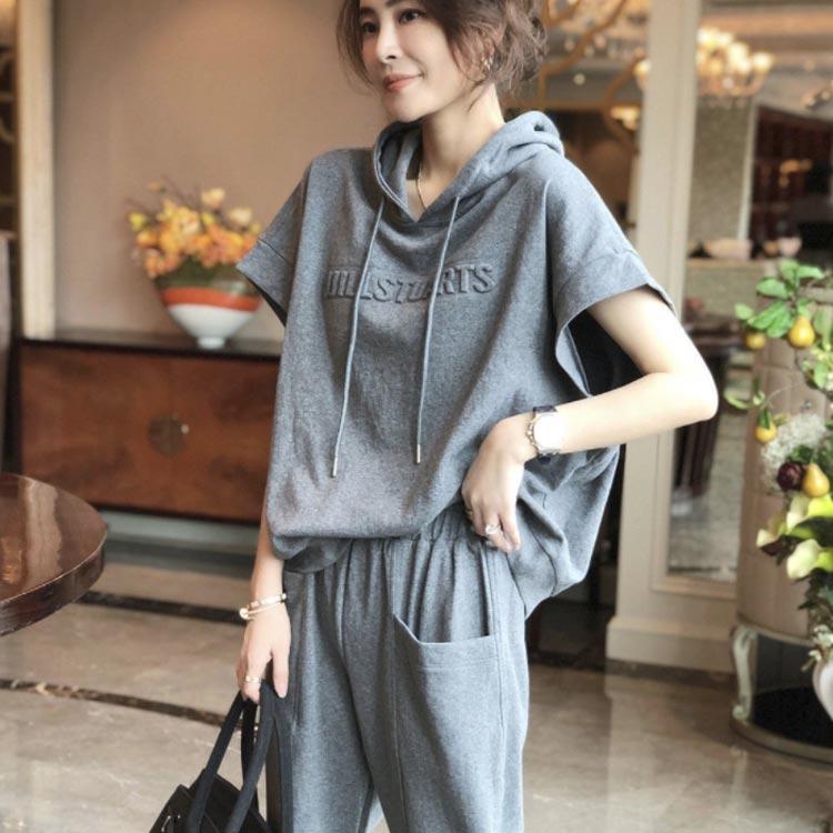 おしゃれ 半袖 スウェット 夏 上下セット 2点 フード付き カジュアルセットアップ ジャージ 大きいサイズ 7分丈パンツ 春秋 無地 ゆったり カジ : aimerfleur - 通販 ...