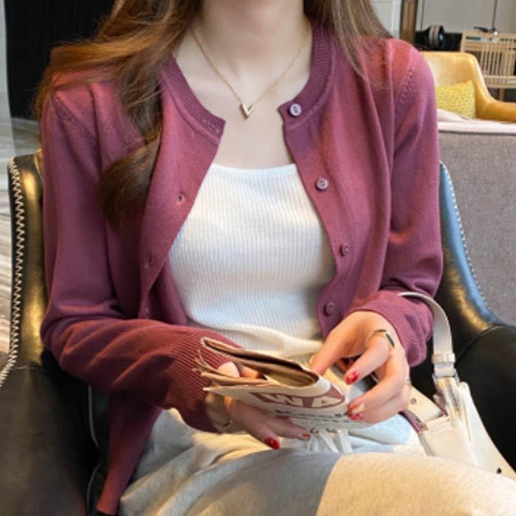 通学 無地 ショート 春 全7色 秋 レディース 羽織り カーディガン 秋冬 通勤 ニット オフィス ラウンドネック 冬 : aimerfleur - 通販 - Yahoo!ショッピング