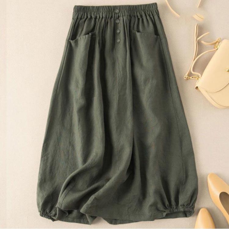 レディース バルーンスカート きれいめ コクーンスカート ロングスカート レディース 夏 ミモレ丈スカート 無地 シンプル ポケット付き Aライン 綿 :ikawa628603 ...
