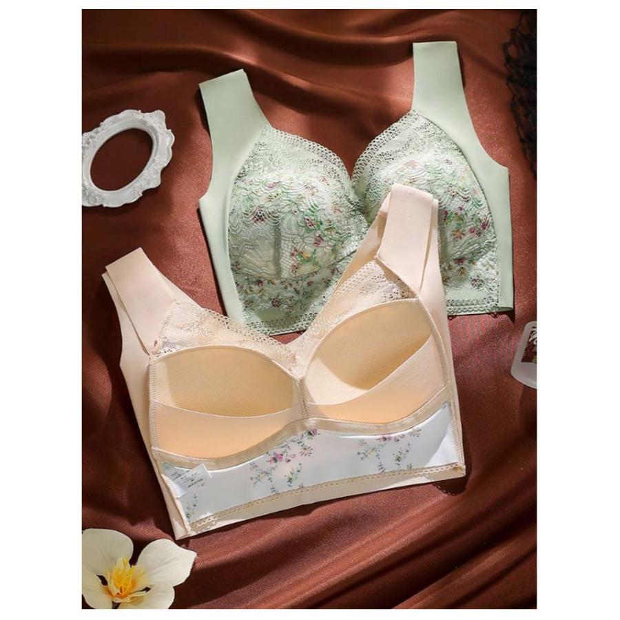 送料無料 胸を小さく見せるブラ 胸が小さく見えるブラ レディース 小さく見せるブラジャー ノンワイヤー ブラジャー レース フルカップ 脇高 脇肉 背 :mntnt393346 ...