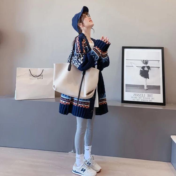 ニットカーディガン 秋 冬 厚手 レディース ジャガード ニット カーディガン ノルディック柄 アーガイル柄 3D オーバーサイズ ゆったり Vネック : yuzu471336 ...