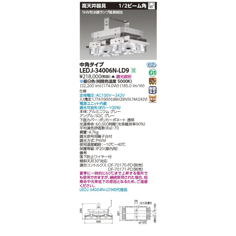 東芝ライテック (受注生産品) 高天井器具HSH1kW中角 LEDJ-34006N-LD9 : アイピット(インボイス対応店) - 通販 ...
