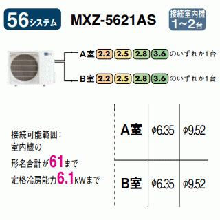 霧ヶ峰 [メーカー直送]三菱電機 MXZ-5621AS [システムマルチ2室用室外機]室内機合計6.1kW迄《別途室内機を選出下さい ...