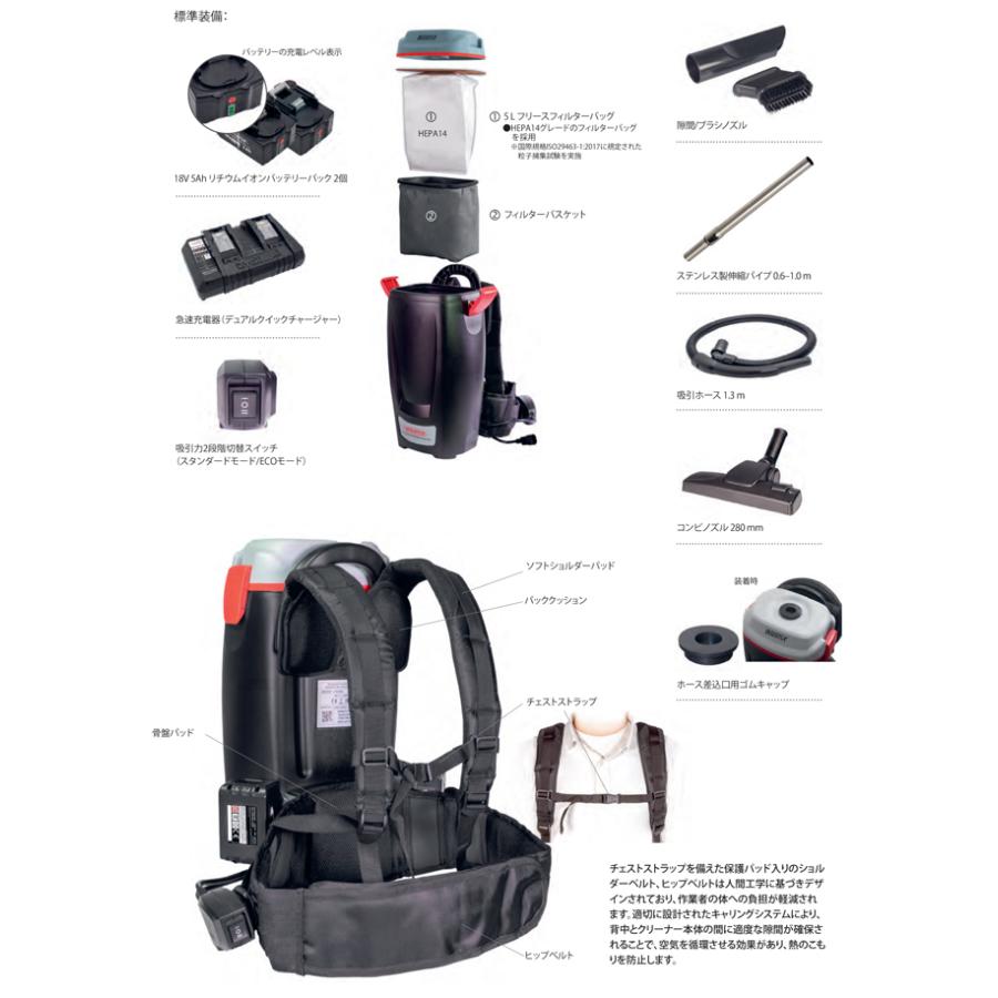 SPRiNTUS コードレス背負い式バキュームクリーナー BOOSTIX 36V アスベスト 対応 品番008.53.600 HEPA ...