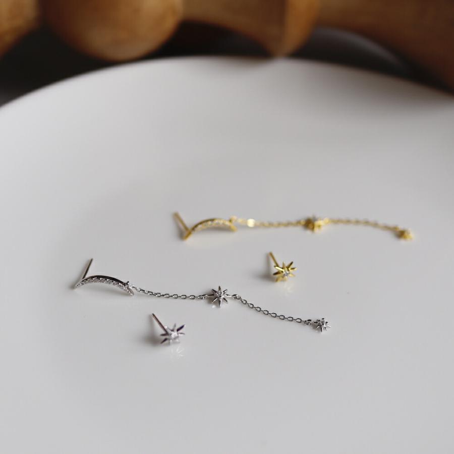 AJIRO ACCESSORY ピアス イヤリング レディース シルバー925 シルバー スター 星 月 ムーン 揺れる 華奢 アシンメトリー ajiro accessory P170 ...