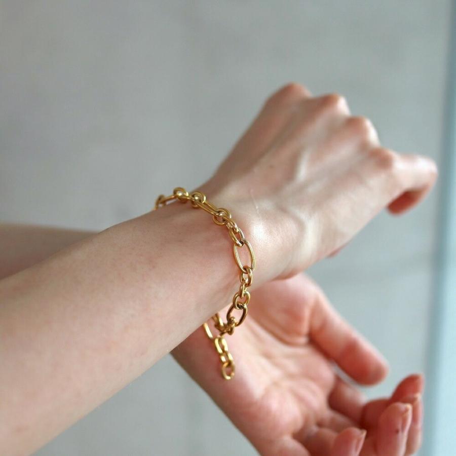 AJIRO ACCESSORY ブレスレット ajiro accessory 錆びない サージカル ステンレス ゴールド メンズライク チェーン つけっぱなし シンプル レディース N058 ...