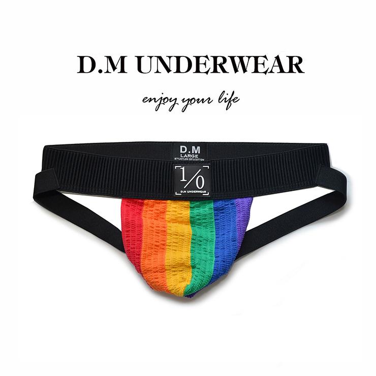 DM/Rainbow Jock 新商品ファッション 高級編み物 虹 弾性 情熱 ショー メッシュ素材 ローライズ 通気性 セクシー ジ ...