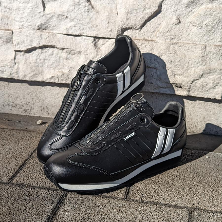 PATRICK パトリック MARATHON-ZIP マラソン-ジッパー BLK ブラック 505581 スニーカー 黒 ジッパー カジュアル レザー 本革 靴 メンズ ヒモ通しお届け ...