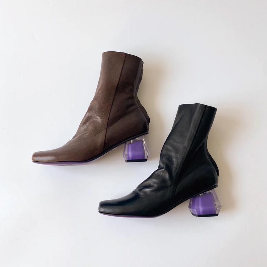 MANA マナ ブーツ ショート アートヒール スクエア 一枚革 靴 537076 : あかい靴 - 通販 - Yahoo!ショッピング