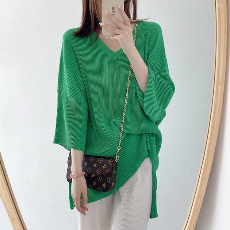 ス レディース ロングtシャツ サマーニット きれいめ 夏ニット 七分袖 涼しい 薄手 シンプル 夏 接触冷感 リブ 春 Vネック : akarishop - 通販 - Yahoo!ショッピング