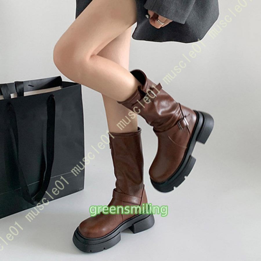 エンジニアブーツ ミドルブーツ 厚底 スリッポン ラウンドトゥ カジュアル レディース ユニセックス PUレザー 合皮 黒 ブラック ブーツ : akarishop - 通販 - Yahoo ...