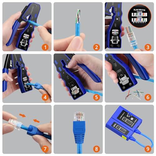 Proster RJ45 圧着工具 CAT6A CAT6 CAT5E対応 LANテスター 貫通型 カシメ工具 圧着ペンチ 圧着中切断RJ45 ...