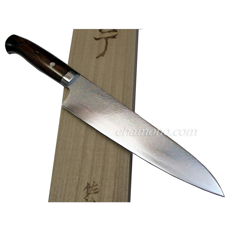 佐治武士作 V金10号W有色ダマスカス 牛刀240 アイアンウッドハンドル : ehamono Yahoo!店 - 通販 - Yahoo!ショッピング