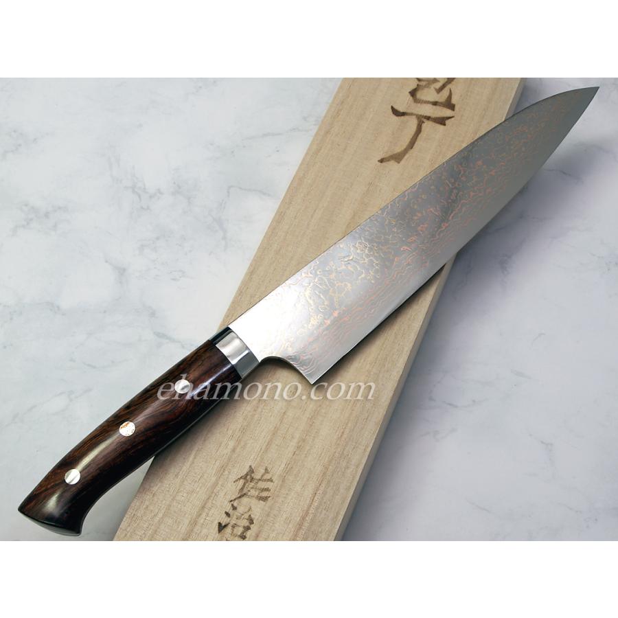 佐治武士作 V金10号W有色ダマスカス 牛刀240 アイアンウッドハンドル : ehamono Yahoo!店 - 通販 - Yahoo!ショッピング