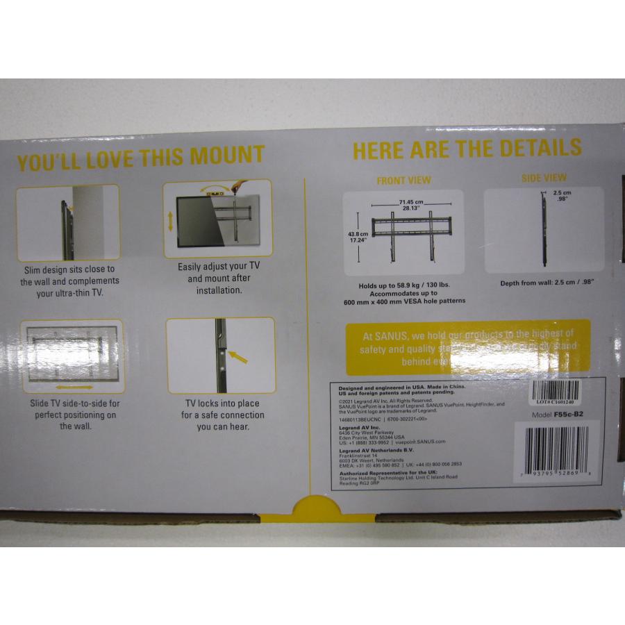 SANUS 中古未使用品 テレビ用壁掛け金具 VuePoint F55c-B2 薄型固定ウォールマウント 47-90インチ 58.0kgまで : あきばU-SHOP ヤフー店 - 通販 ...