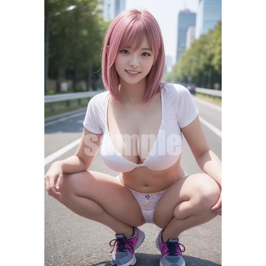250929-152 しゃがみ女子 AI美女 巨乳 コスプレ パンチラ ポスター A4サイズ 高画質 光沢写真用紙 フチなし印刷 AIグラビア かわいい 美しい 美人 セクシー : アキバ ...