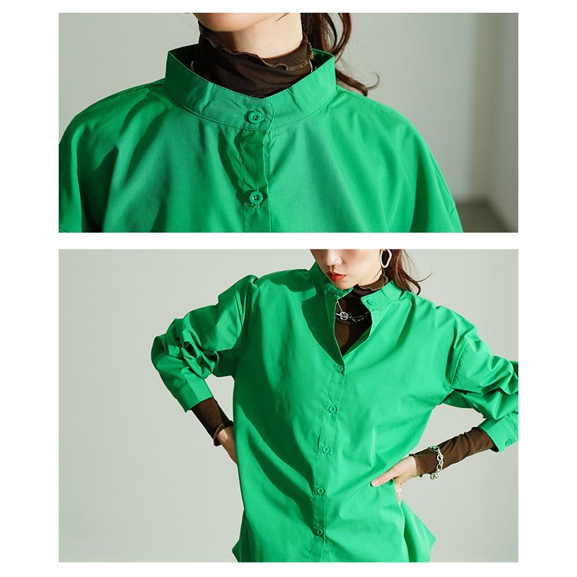 Sawa a la mode レディース トップス ブラウス シャツ 羽織り グリーン 緑 スリット バンドカラー コットン 綿 秋服 春服 大人可愛い きれいめ 30代 40代 50代 女性 ...