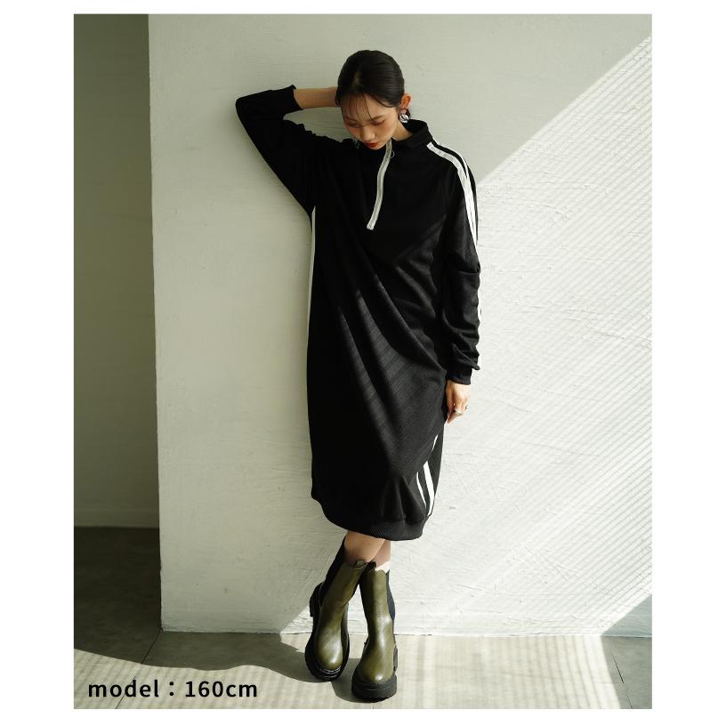 Sawa a la mode ワンピース レディース サイドライン ハイネック ハーフジップ 長袖 ロング ブラック 黒 春 秋 冬 大人可愛い 大人 可愛い 30代 40代 50代 60代 ...