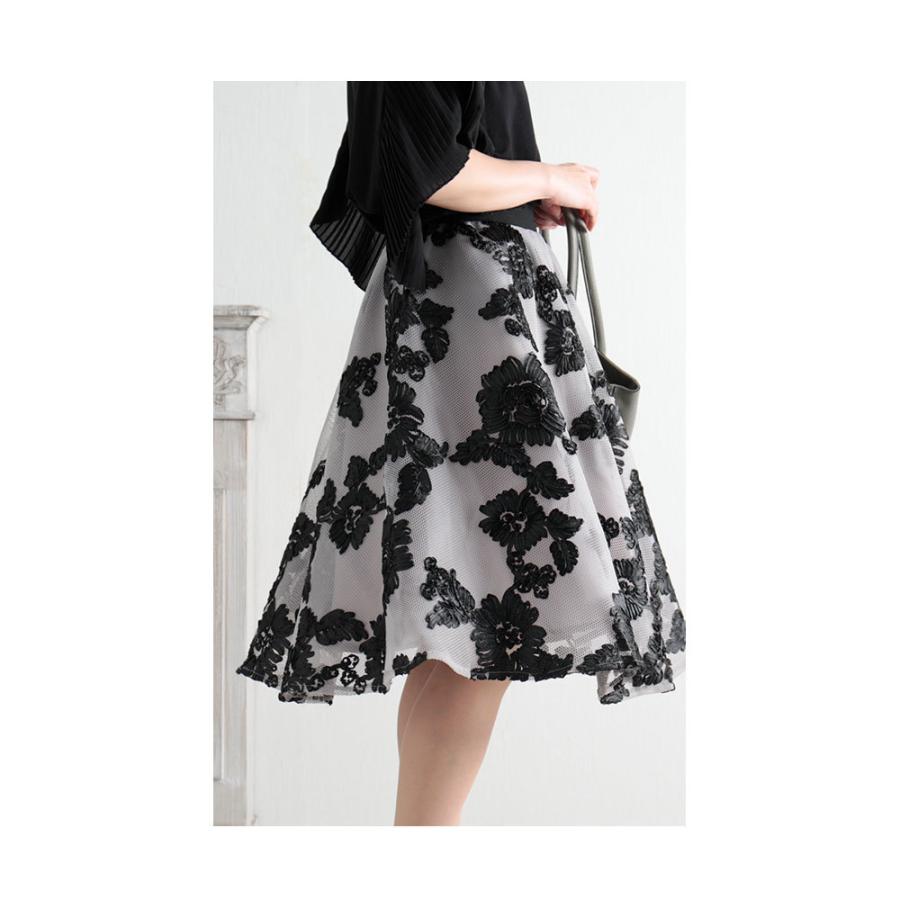 Sawa a la mode スカート ブラック 膝丈 花模様 メッシュ生地 春 Sawa a la mode スカート ブラック 膝丈 花模様 メッシュ生地 春