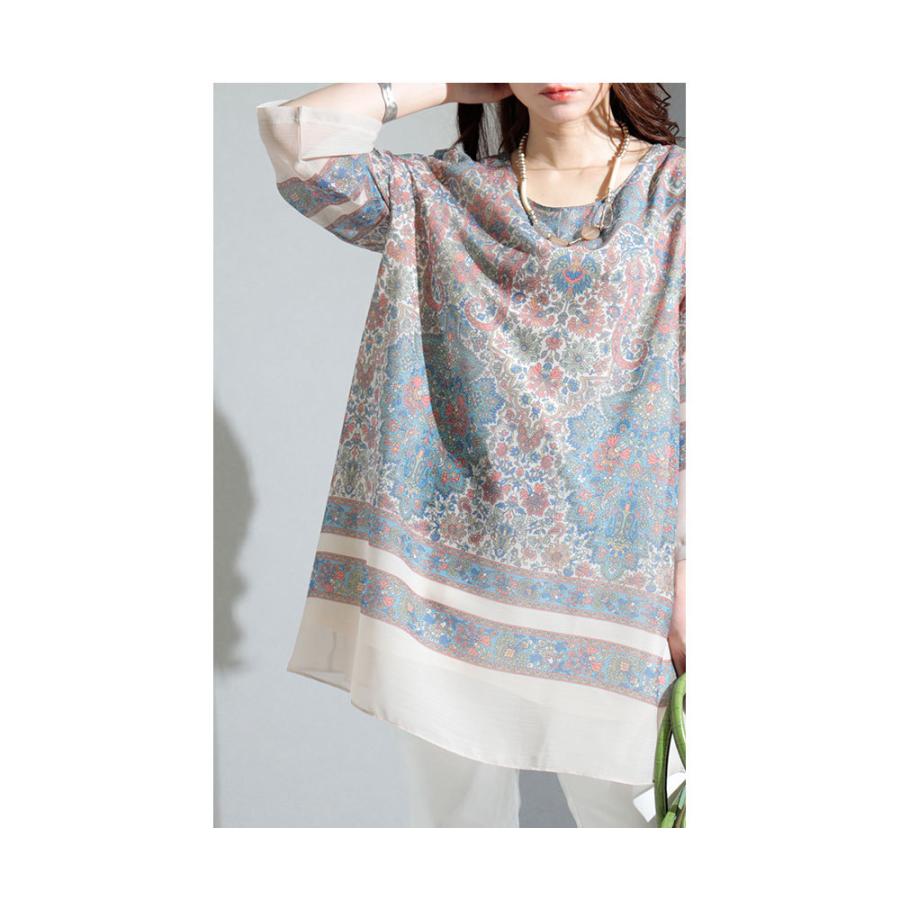Sawa a la mode チュニック レディース グレー ペイズリー 丸首 Sawa a la mode チュニック レディース グレー ペイズリー 丸首