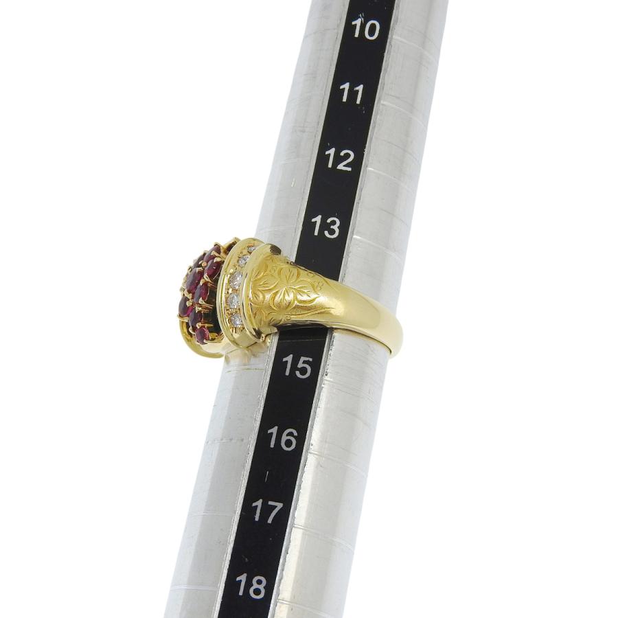 R0.77/D0.22 葡萄 ルビー ダイヤモンド リング K18 イエローゴールド YG 指輪 ジュエリー 14(54)号 金 赤 緑 ...