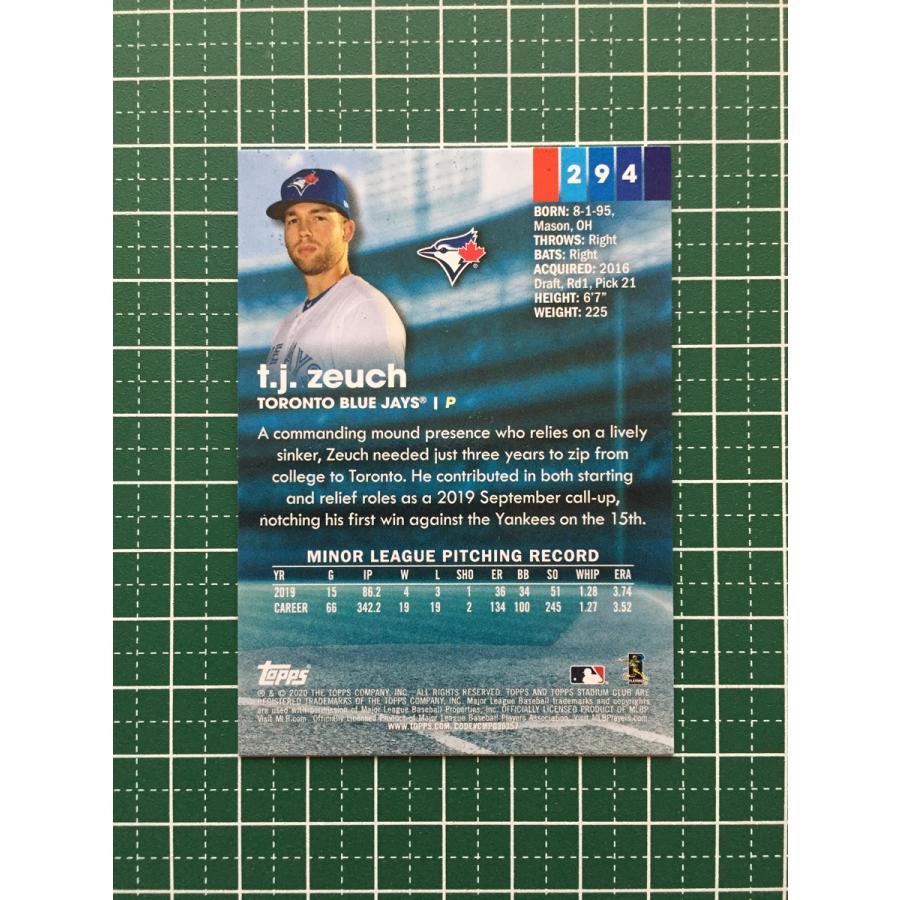 ★TOPPS MLB 2020 STADIUM CLUB #294 T.J. ZEUCH[TORONTO BLUE JAYS]ベースカード ...