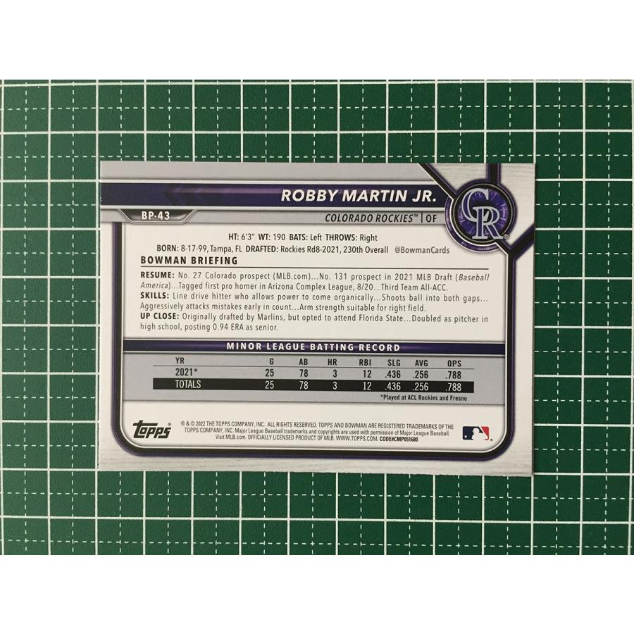 ★TOPPS MLB 2022 BOWMAN #BP-43 ROBBY MARTIN JR.[COLORADO ROCKIES]ベースカード ...